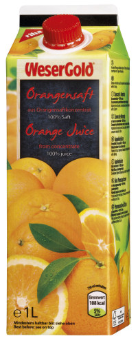 Wesergold Orangensaft 8x1l Tetra Pak | 37195 - Backring Nord