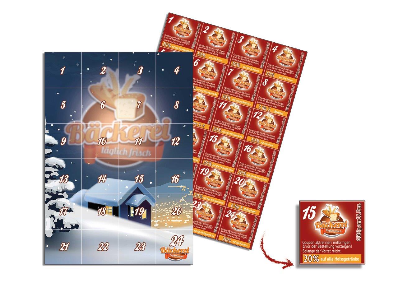 Coupon-Adventskalender DIN A4 mit 24 Coupons, 2500 Stück | mitherz_40 ...